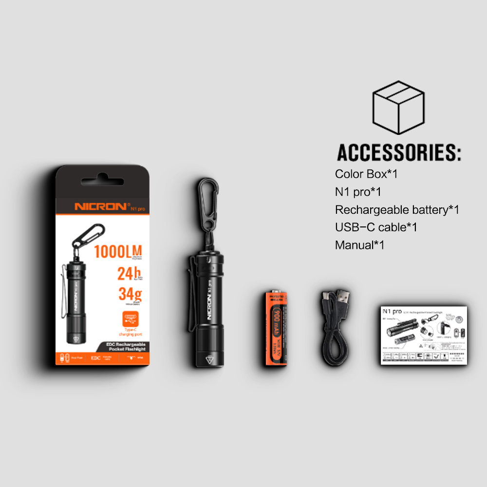 NICRON N1pro EDC Flashlight,1000 Lumens Rechargeable Flashlights 6 ...