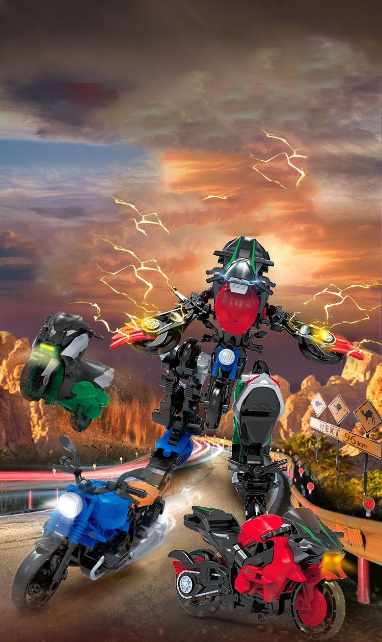 Transforming motorcycle robot alloy version car model children's toy ...