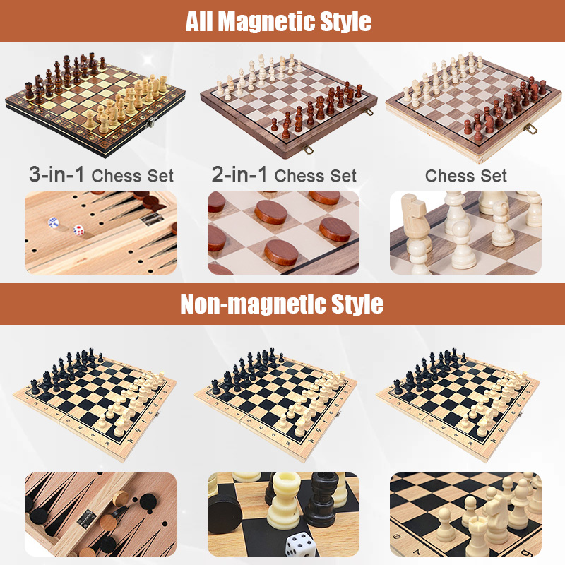 【Clearance】Magnetic Wooden Chess Set 3 in 1 Foldable Chessboard ...