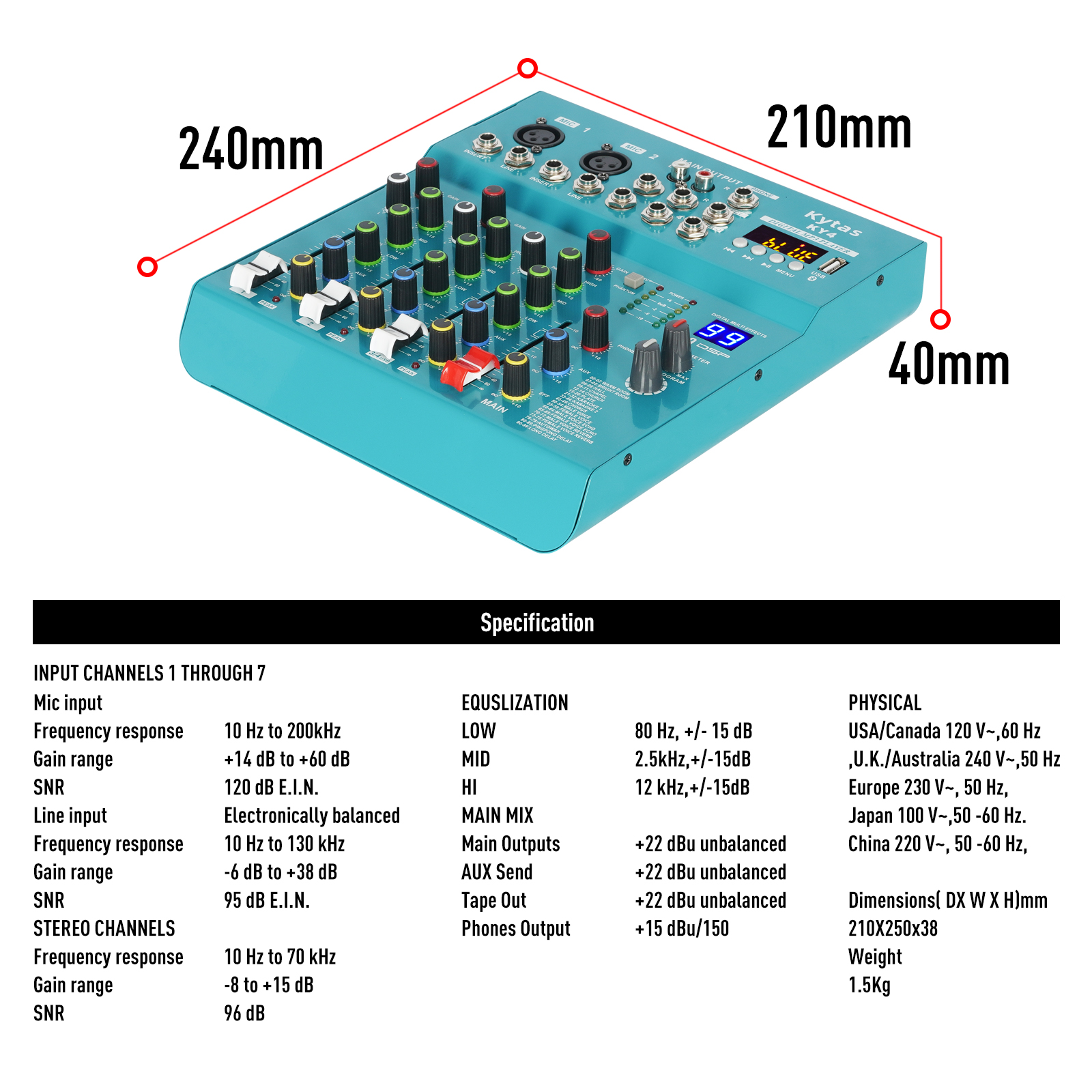 KY4 professional mixer 4-channel built-in EQ/recording supports ...