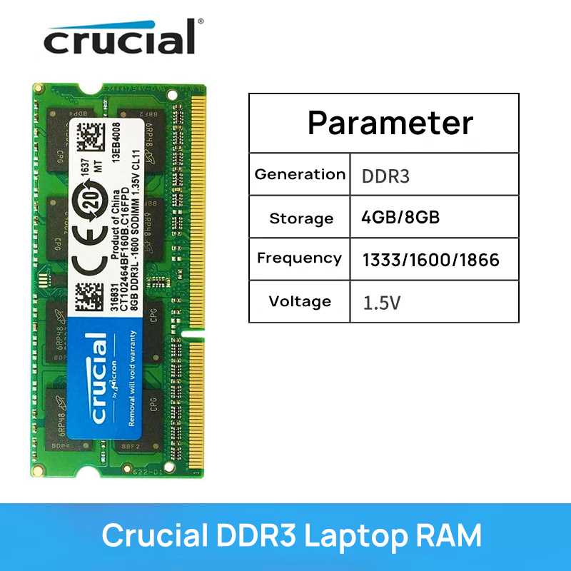 Crucial DDR3 8Gb 4Gb RAM 1600Mhz 1333Mhz Notebook Memory 1.35V 1.5V SODIMM For Laptop | Shopee ...