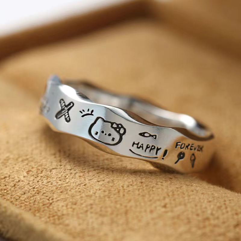 Cartoon Anime Couple Ring Set, Graffiti Alloy Jewelry Accessories ...