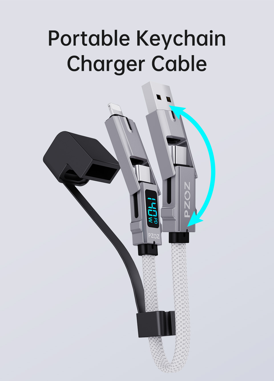 PZOZ 4 in 1 140W PD USB C Cable LED Digital Display Fast Charging For ...