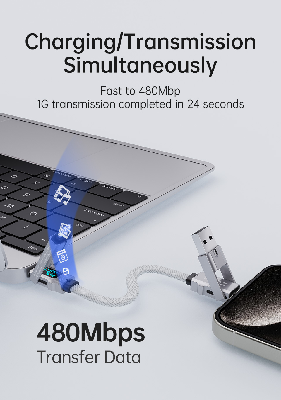PZOZ 4 in 1 140W PD USB C Cable LED Digital Display Fast Charging For ...