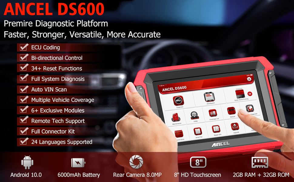 ANCEL DS600 Automotive Super OBD2 Scanner ECU Coding Bi-directional ...
