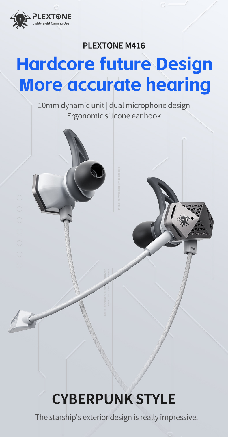 PLEXTONE M416 Cyberpunk Gaming Earphones with Long Microphone，In-ear ...