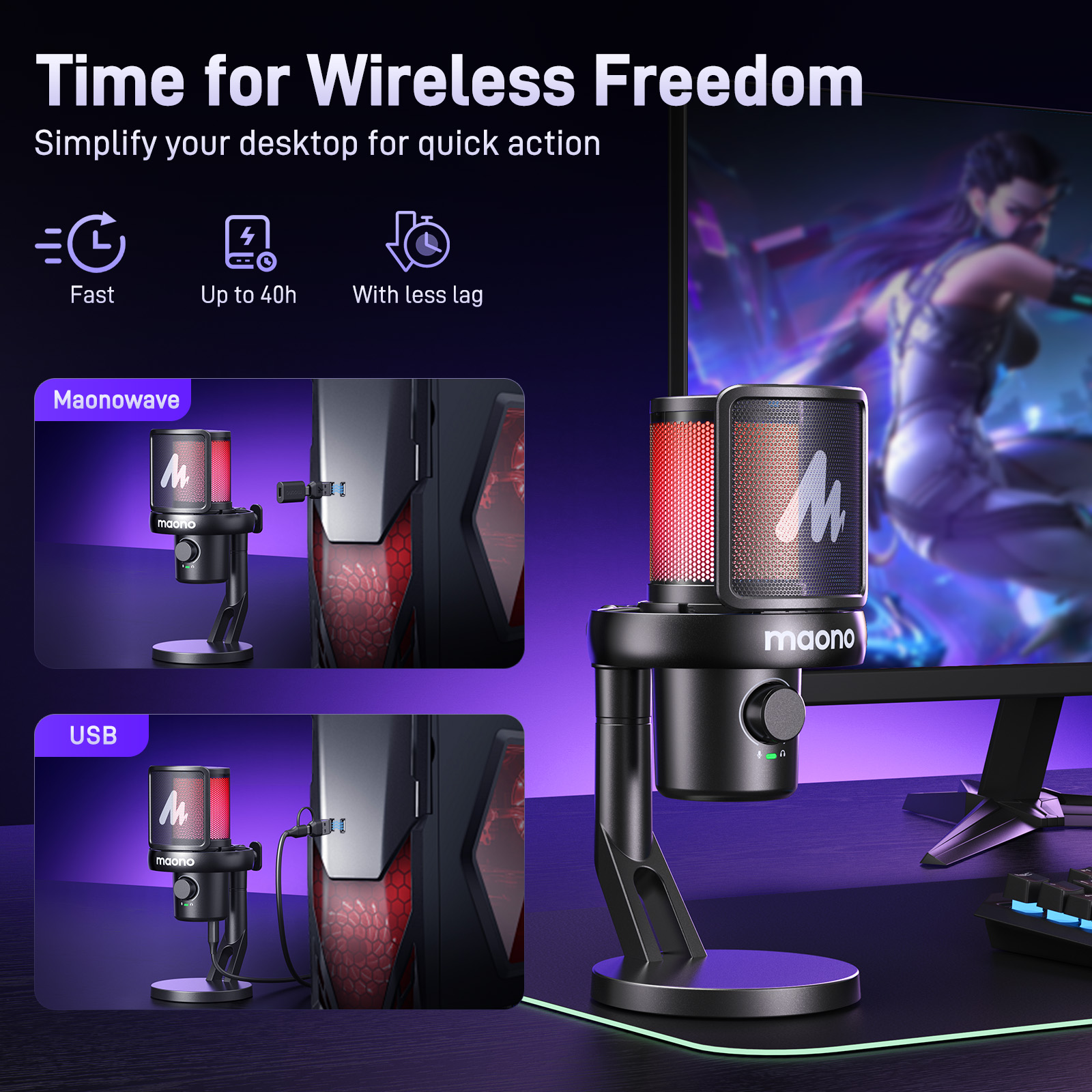 Maono DM40 Wireless Microphone AI Noise-canceling Microphone USB Mic ...