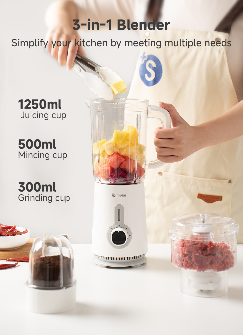 Simplus 3 in 1 Blender And Food Processor For Kitchen For Smoothies ...