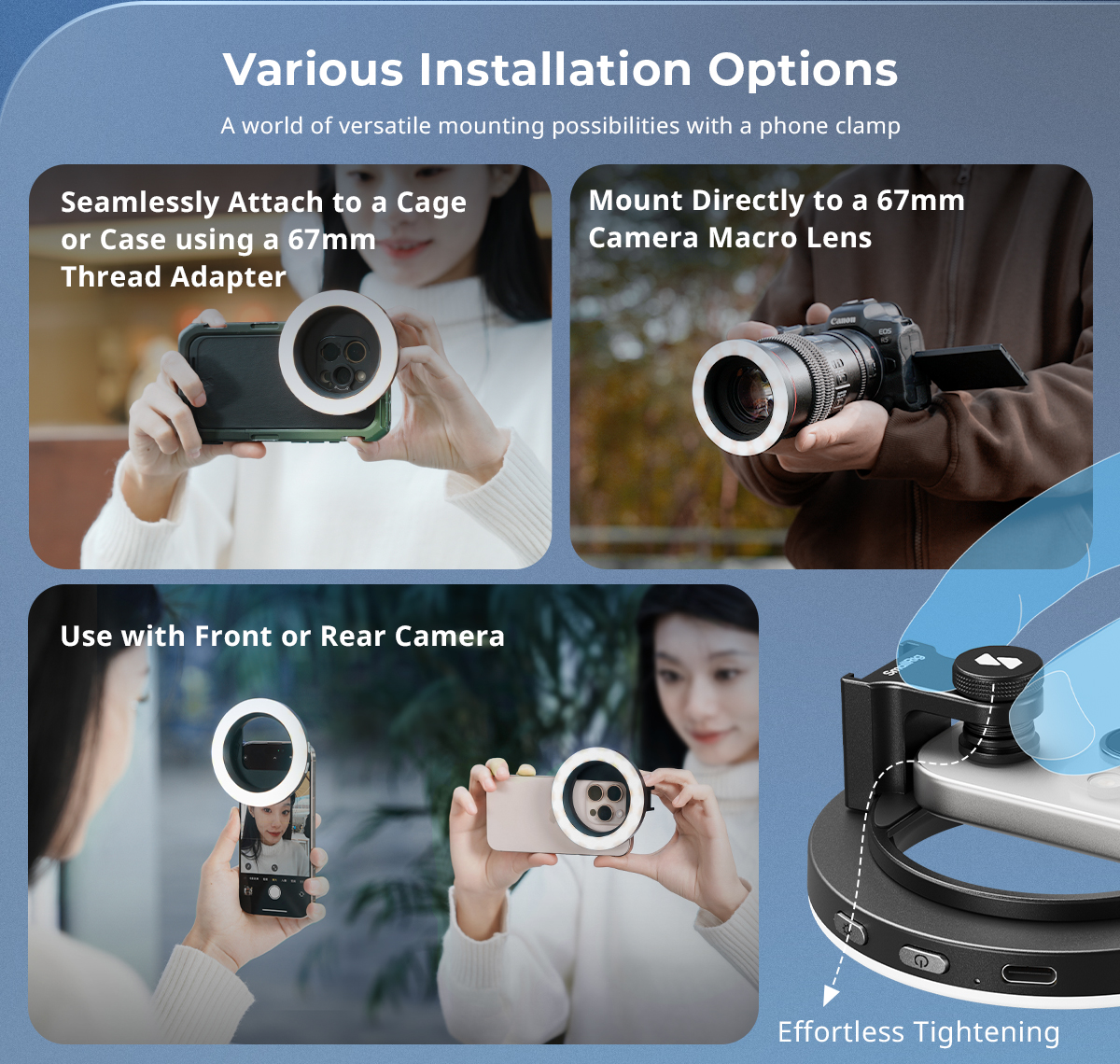 SmallRig Vibe P30 67mm Ring LED Video Light /Universal Threaded Filter ...