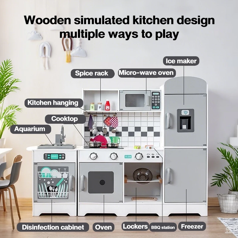 123cm Big Size Luxury Wooden Kitchen Toys For Kids With Sound & Light ...