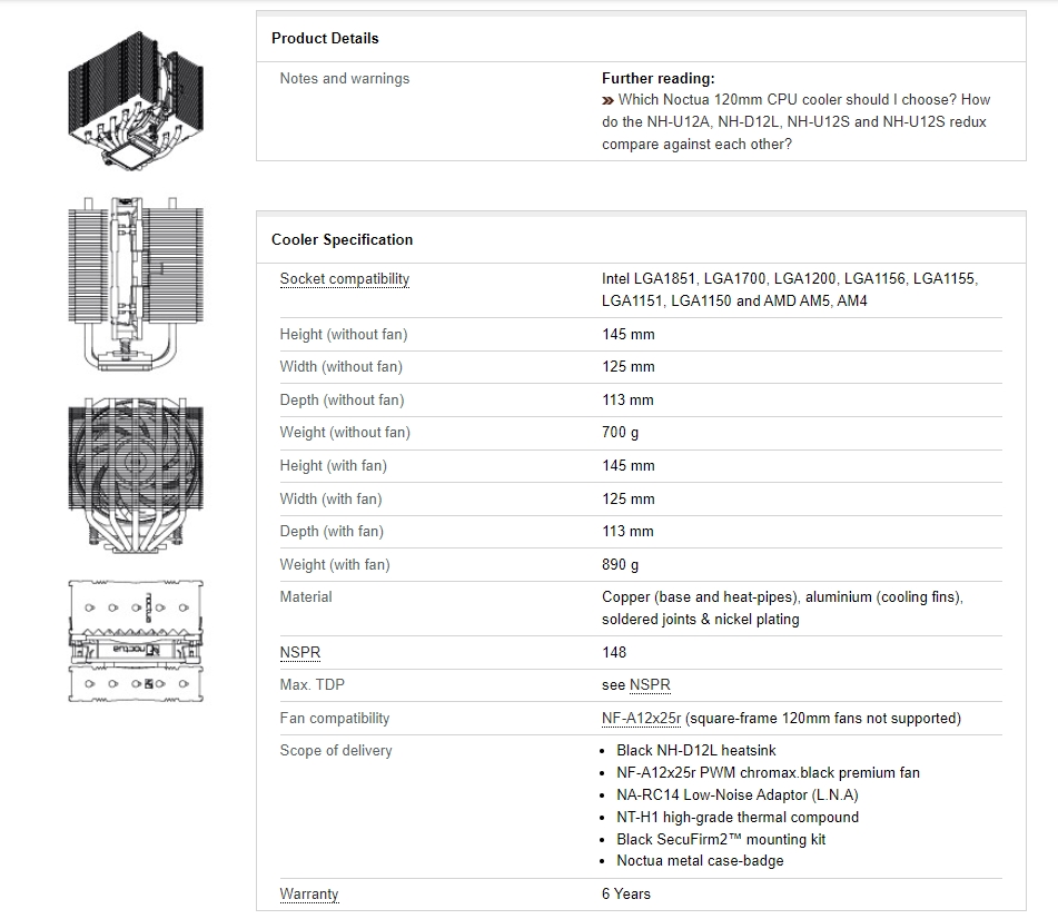 Noctua Nh D12l Chromax Black Case Radiator 5 Heat Pipes Dual Tower