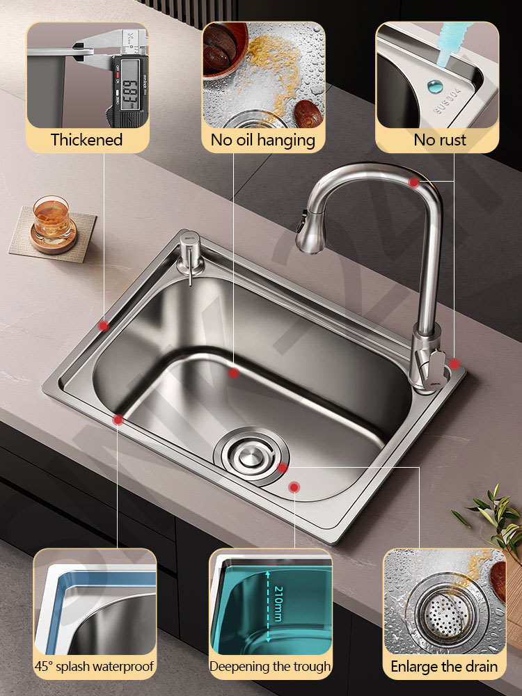 【24-hour fast delivery 】 58*42cm 304 kitchen sink Embedded Installation ...