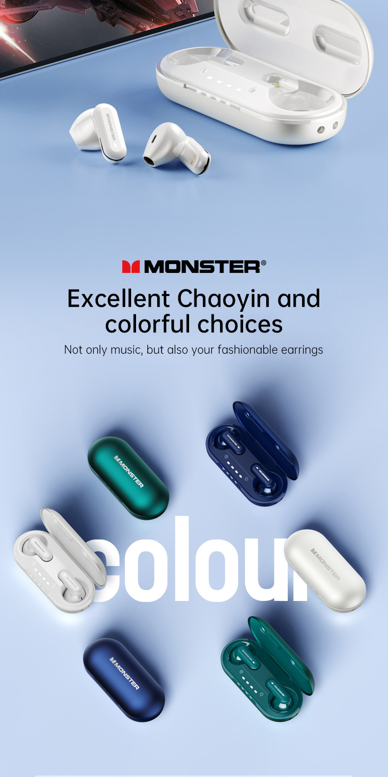 Monster Original XKT25 TWS Earphones Wireless Bluetooth 5.4 Headset ...