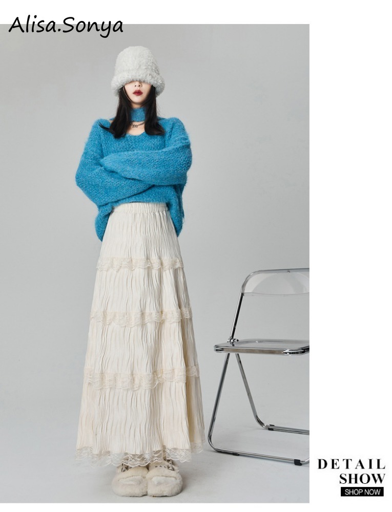 Alisa.Sonya Women's French Pleated Velvet Lace Cake Skirt Fishtail ...