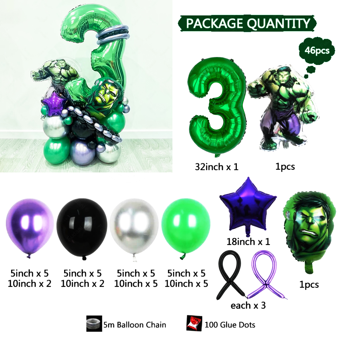 46Pc Disney Hulk Hero Theme Balloon Baby Shower Decoration Birthday ...