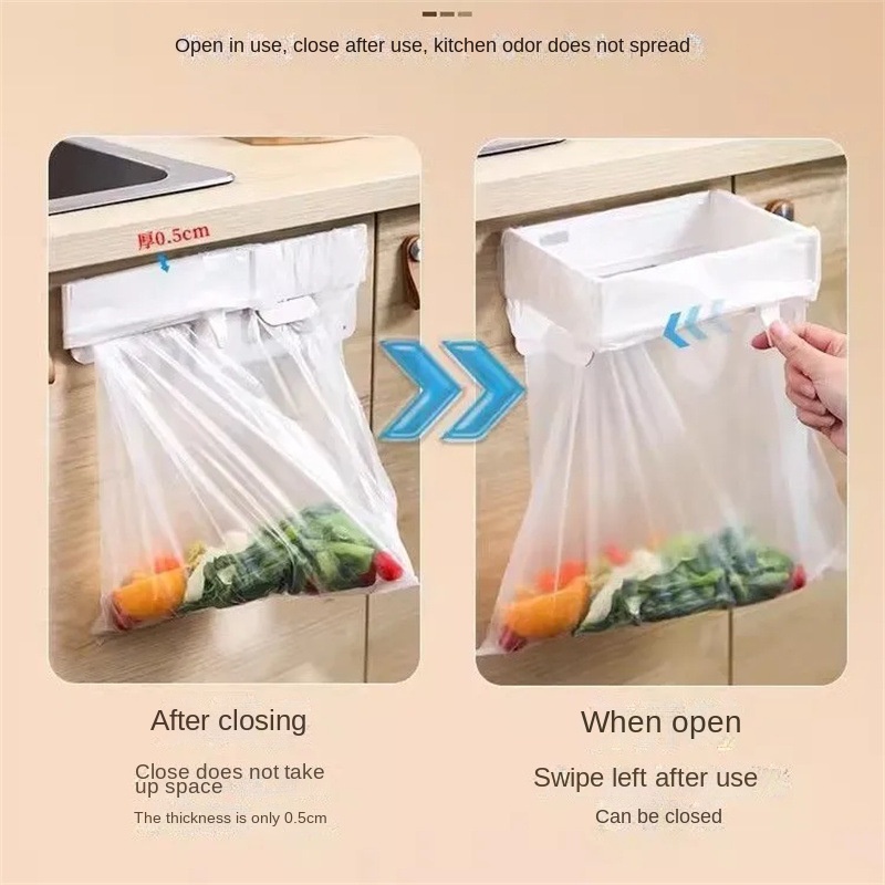 Wall mounted simple foldable household garbage bag rack cabinet door ...