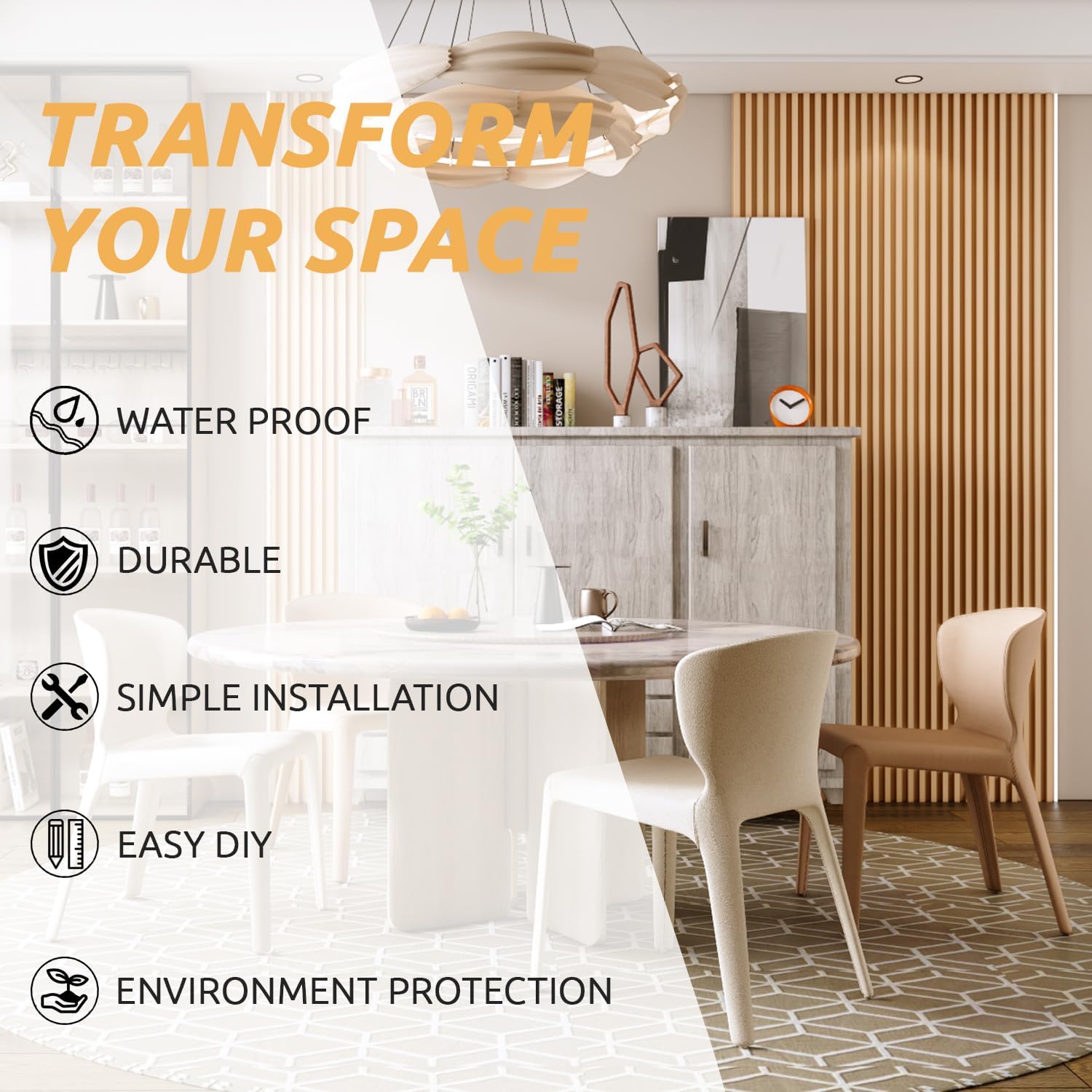 WPC Wood Panel Fluted Wall Panel Sticker Waterproof Grille Design ...