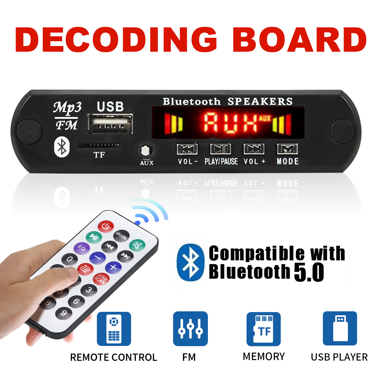 (Local Seller) DC 9V-12V Wireless Bluetooth 5.0 Audio Decoder Board with amplifier Digital ...