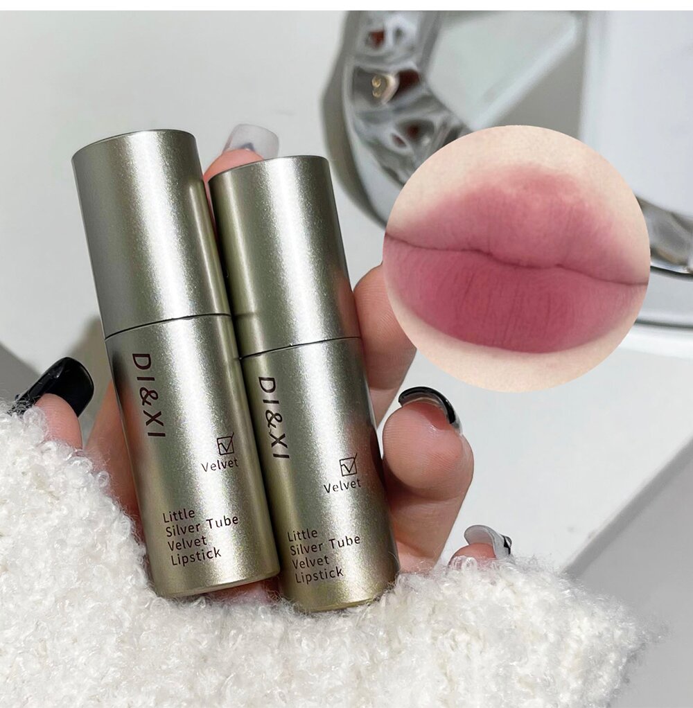Silver Tube Lip Glaze Velvet Matte Whitening Lip Mud Lasting Color ...