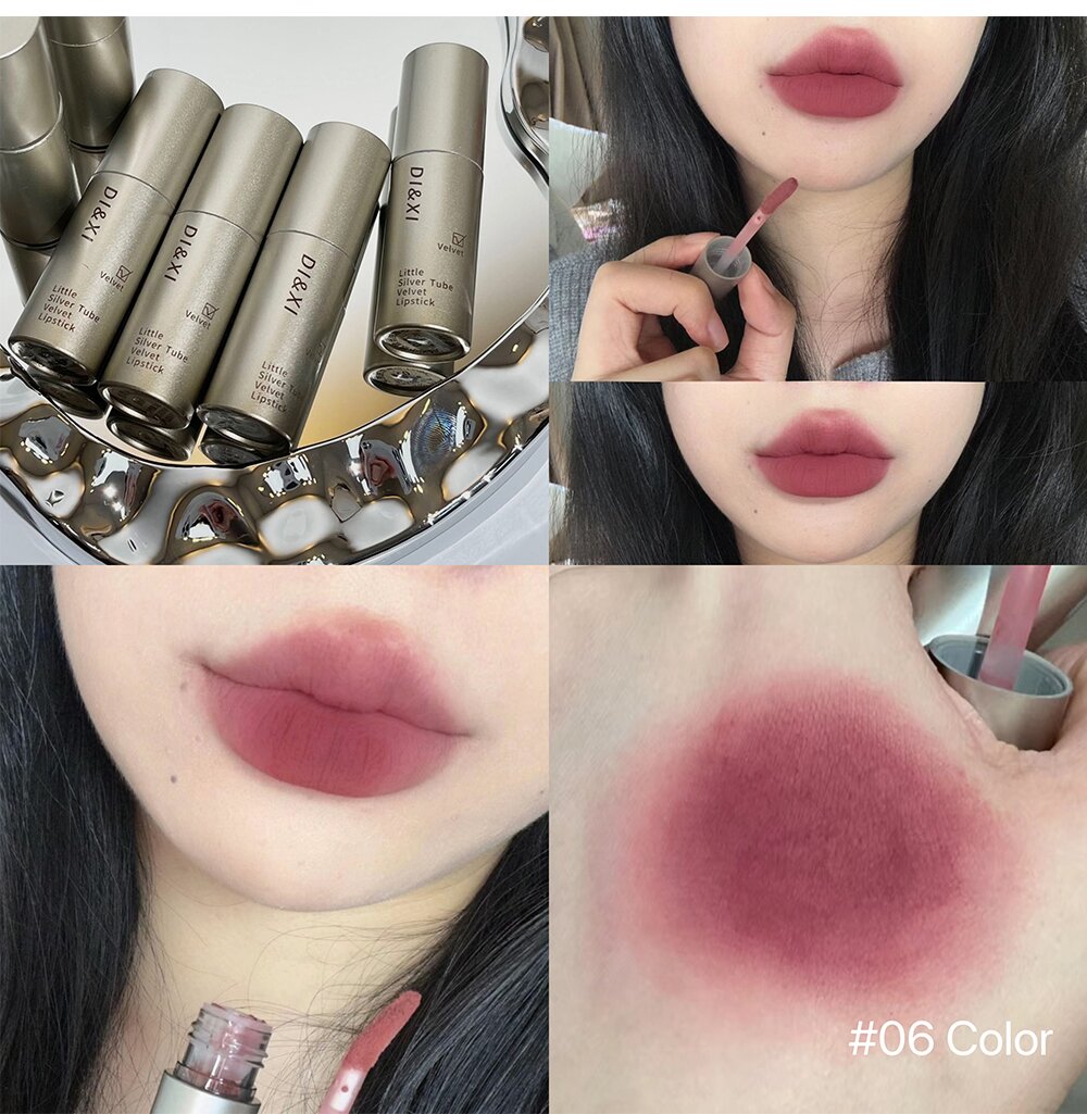 Silver Tube Lip Glaze Velvet Matte Whitening Lip Mud Lasting Color ...