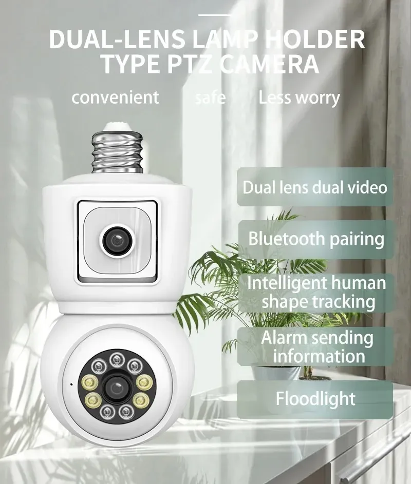ICSEE 4MP Dual Lens Bulb CCTV Camera AC Power Supply 355° Bulb Wireless ...