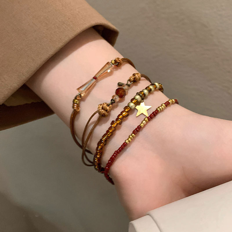 Coffee Color Retro Braided Rope Beaded Bracelet For Women 2024 New ...