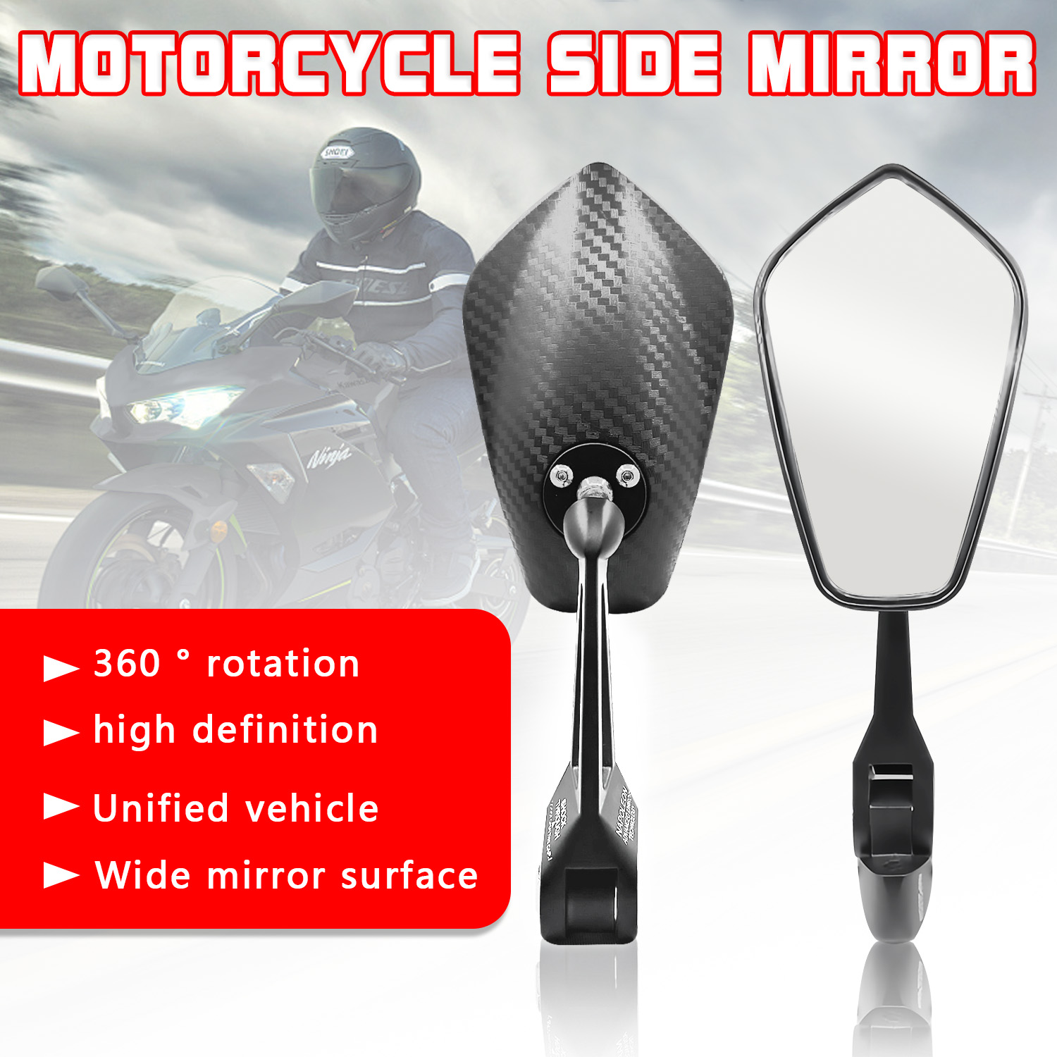 Street King Side Mirror v2 Anti-Glare Blue Lens Carbon Fiber Design CNC ...