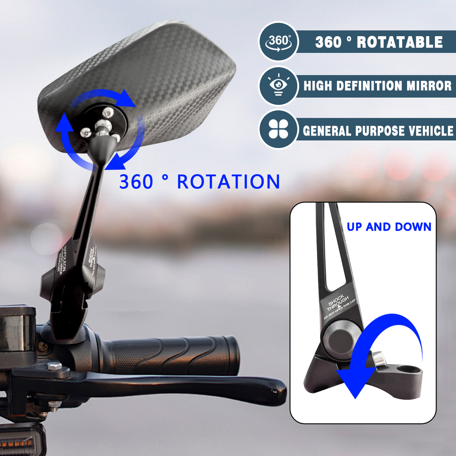 Street King Side Mirror v2 Anti-Glare Blue Lens Carbon Fiber Design CNC ...