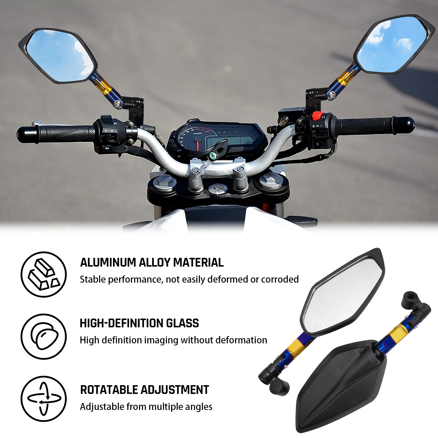 Universal Side Mirror 2tone CNC Short Stem Made IN Thailand Motorcycle ...