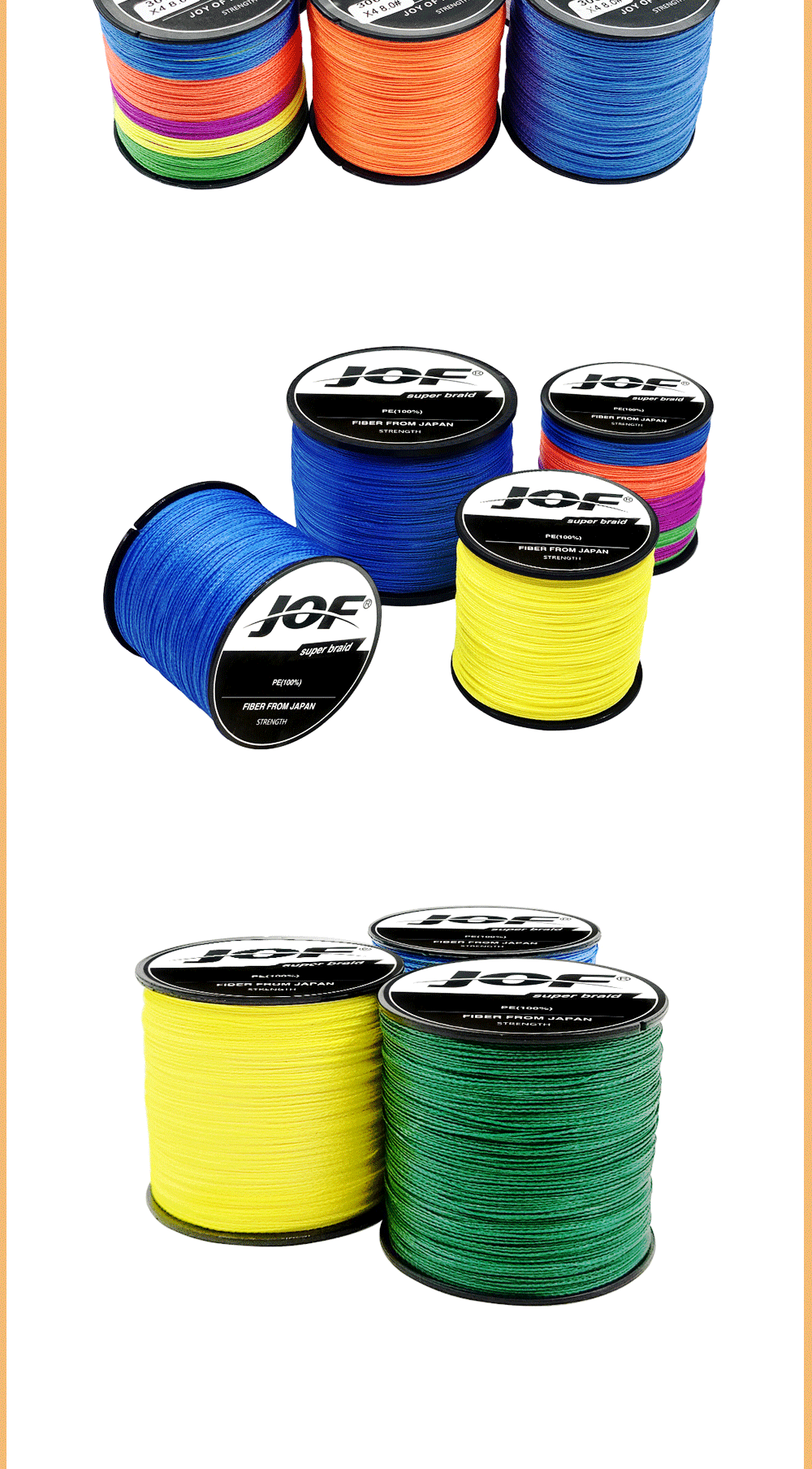 Jof Braid 4 300m 500m 1000m Original Color Green 4 Braided Fishing Line ...