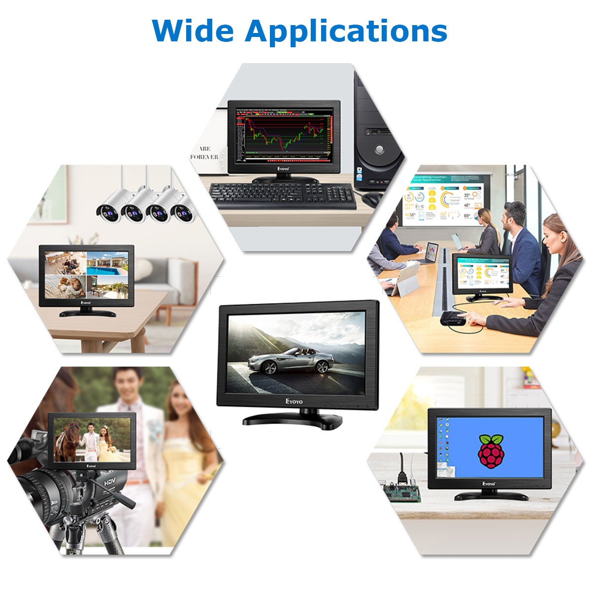 Eyoyo 12" Inch TFT LCD Monitor with AV HDMI BNC VGA Input 1366x768 ...