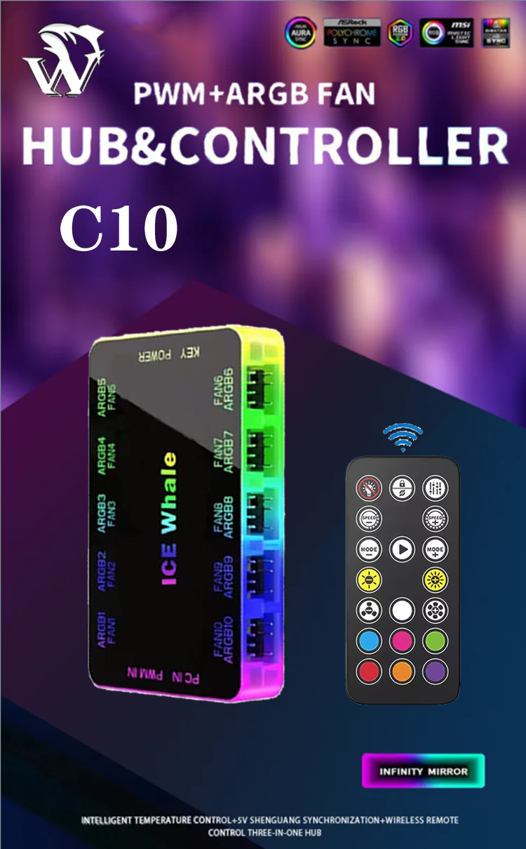 ICE Whale C10 1 to 10 PWM&ARGB Case Fan Hub Splitter 4Pin PWM 3Pin ...