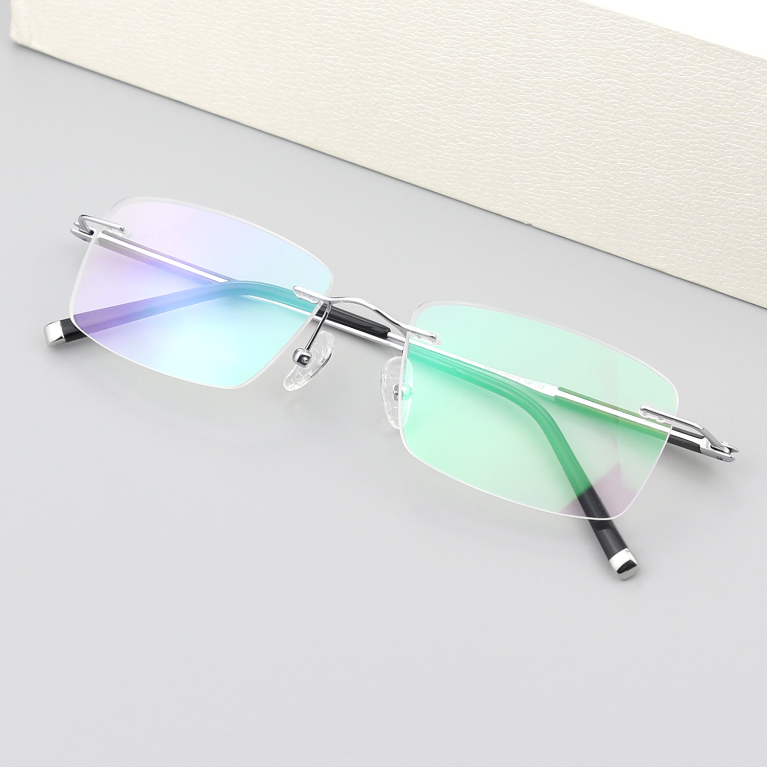 Premium Pure Titanium Inlaid Sandalwood Rimless Rectangle eyeglasses ...