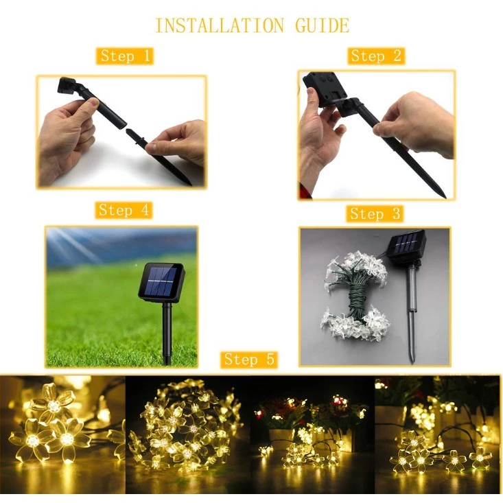 Solar cell decorative light string 50 LED lights 10 meters 8 usage ...