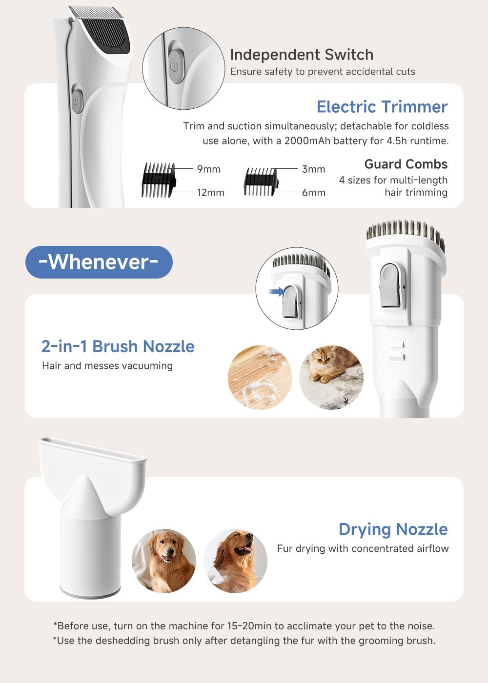 Simplus Pet Grooming Vacuum Cleaner Dog Cat Care Kit Hair Trimming ...