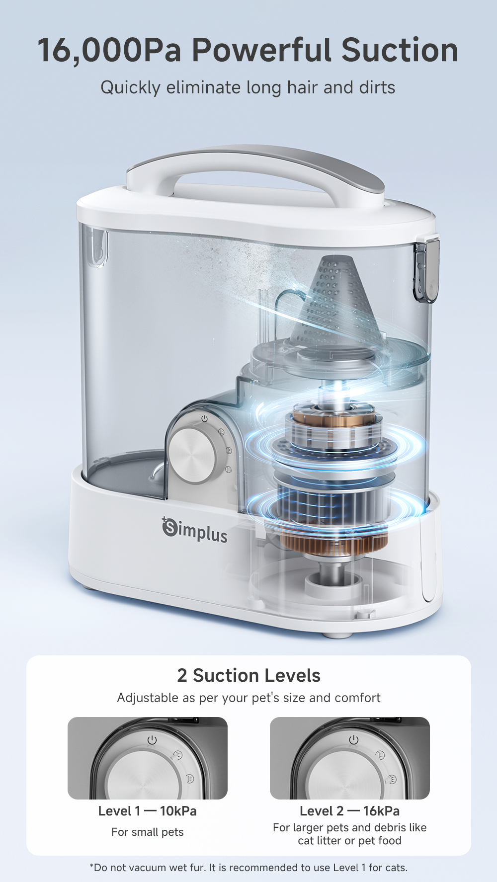 Simplus Pet Grooming Vacuum Cleaner Dog Cat Care Kit Hair Trimming ...