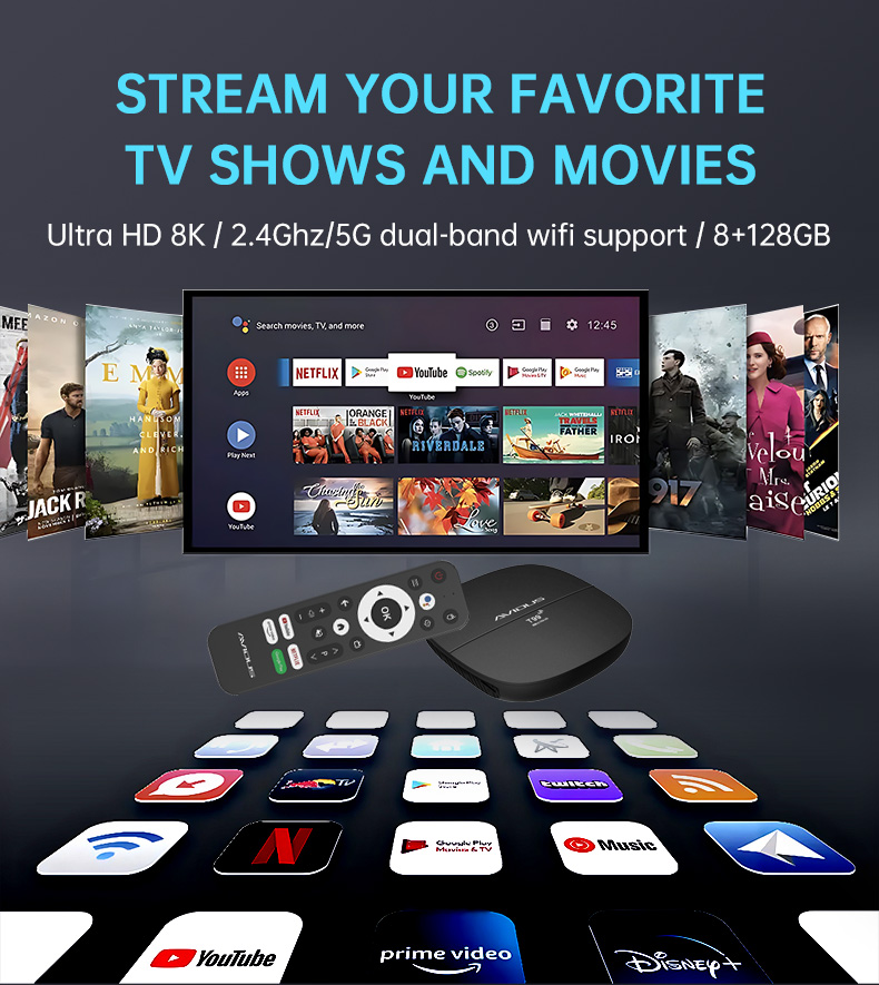 T99 8+128G HD 8K ATV Android TV BOX H313 Quad Core BT4.0 USB2.0 2.4G&5G Dual Wifi Voice Remote ...
