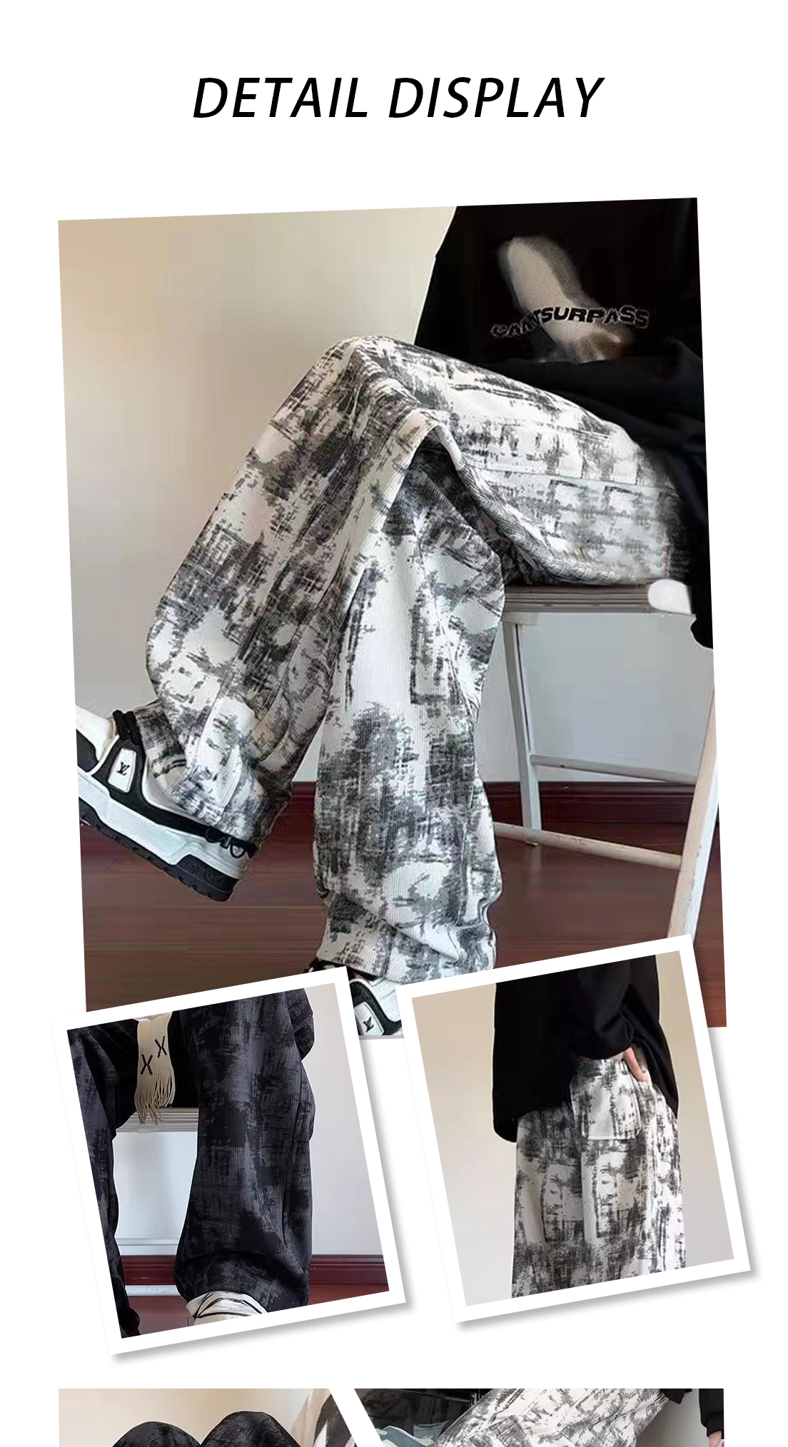 Men's American Style Long Pant Vintage Loose Fit Wide Leg Pants For Men ...