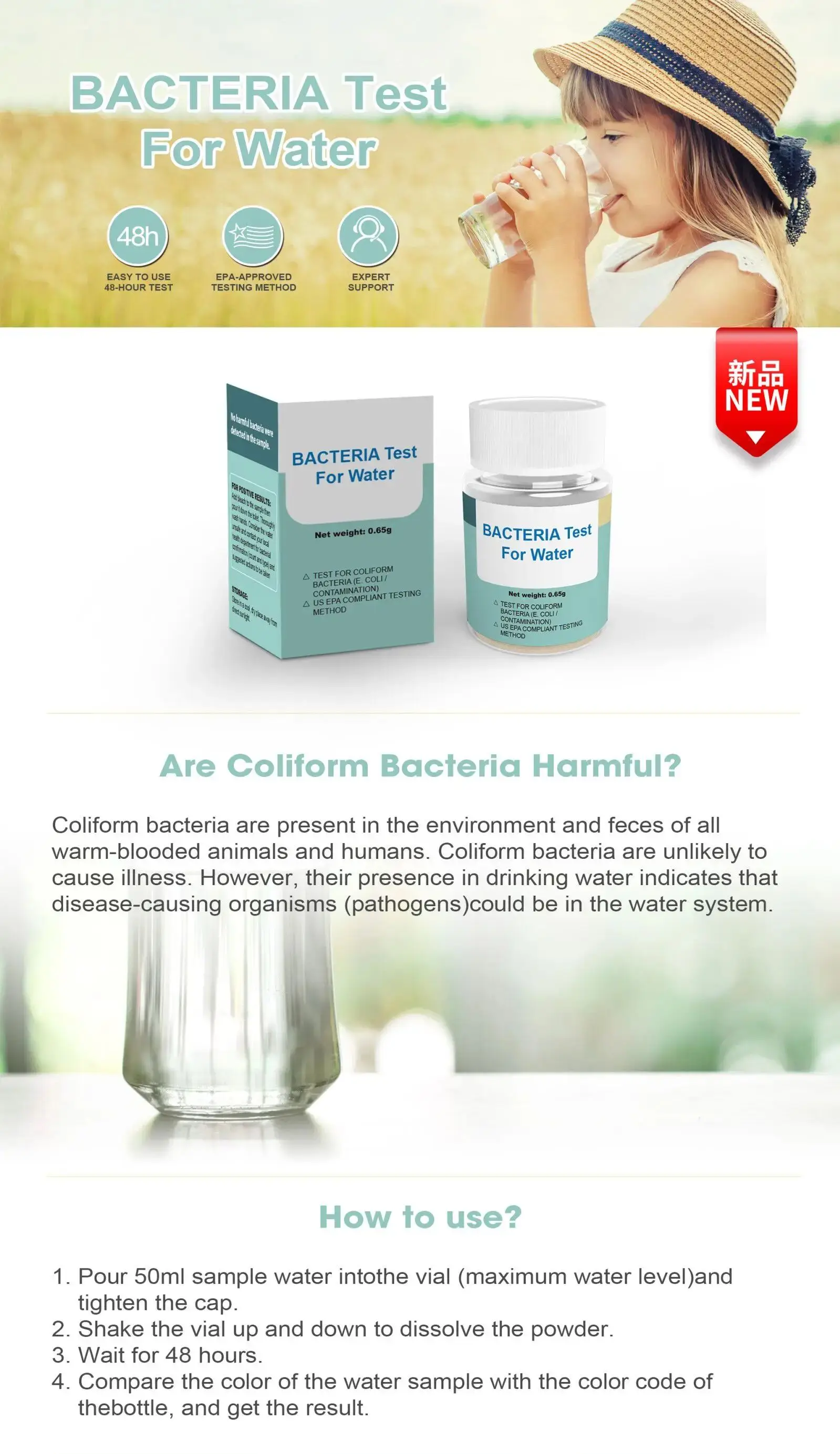 PH On Stock Bacteria test Kit For Drinking Water Bacteria In Water One ...