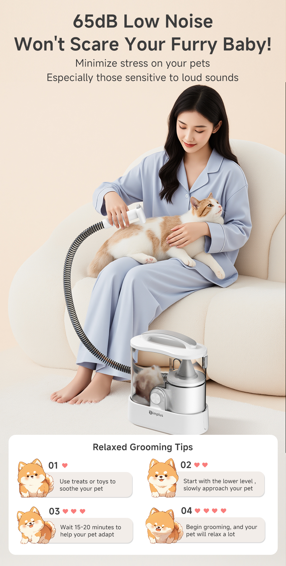 Simplus Pet Grooming Vacuum Cleaner Dog Cat Care Kit Hair Trimming ...