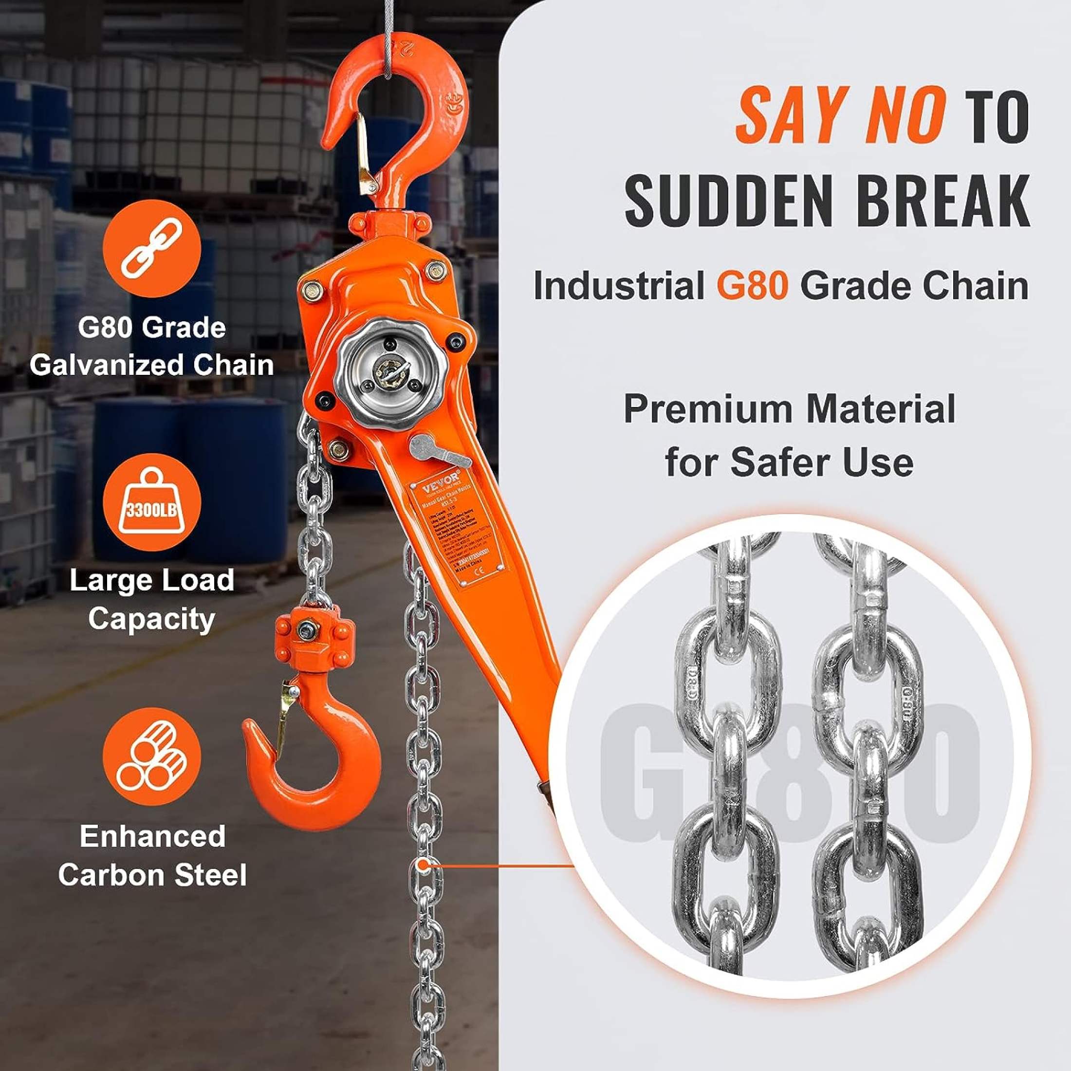 1T 2T 3T Chain Lever Block Ratchet Puller Constriction Building Hoist ...