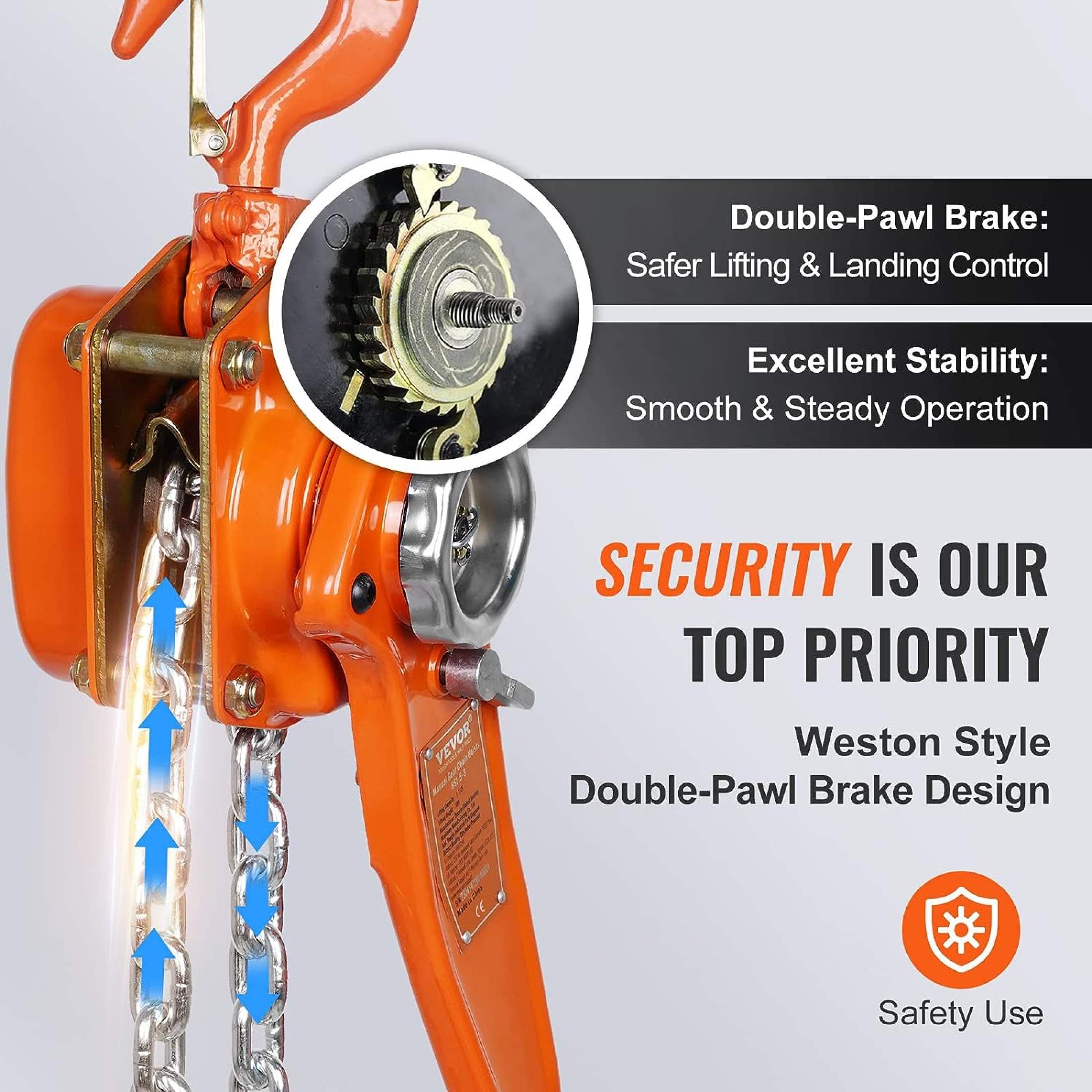 1T 2T 3T Chain Lever Block Ratchet Puller Constriction Building Hoist ...