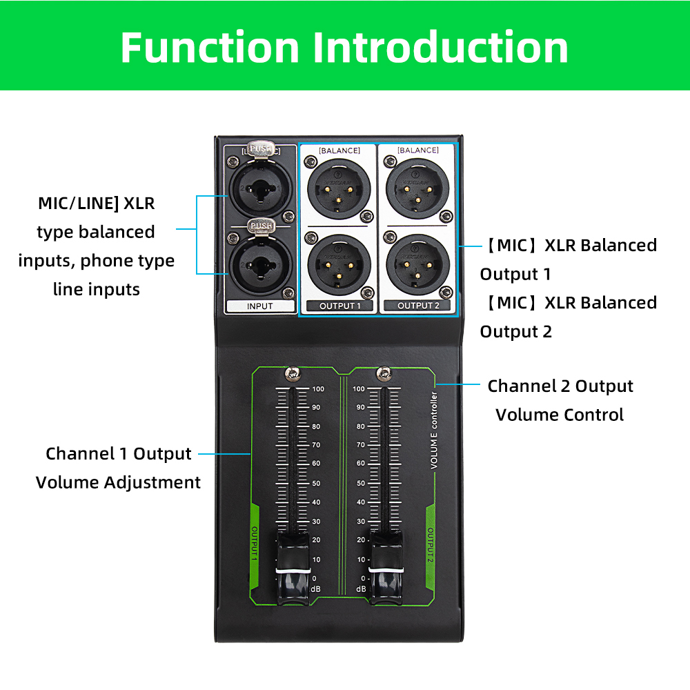 Passive Monitor Volume Controller XLR 1 Input 2 Output Stereo Studio ...