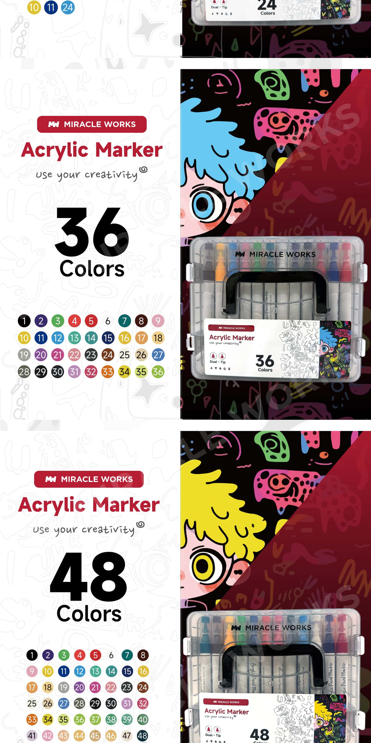 MW Acrylic Marker Pen Set Dual-Tip Marker Pen Waterproof Coloring Pen ...