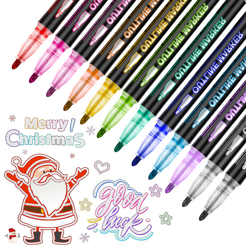 Double Line Contour Pen Set, Metallic Marker Pen, Dreamy Glitter Pen ...
