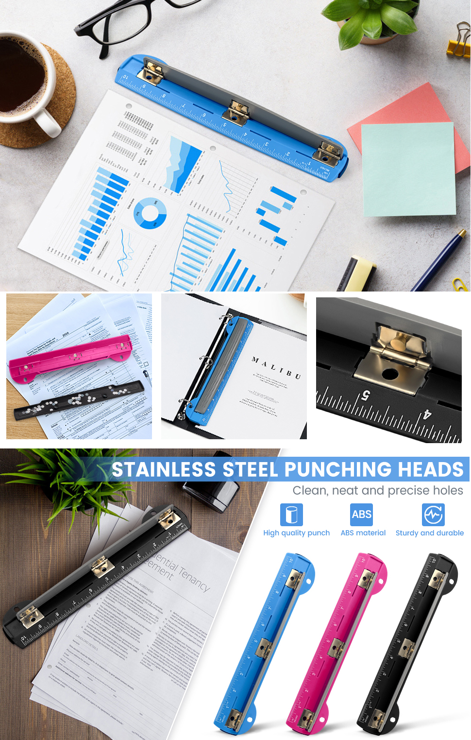 Eagle 3 Hole Puncher Portable Ring Binder Paper Puncher With Integrated ...