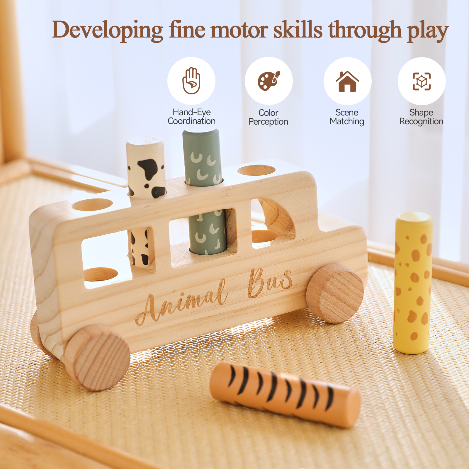 Baby Wooden Bouncing Toys Car Animal Bus Shaped Newborn Education ...