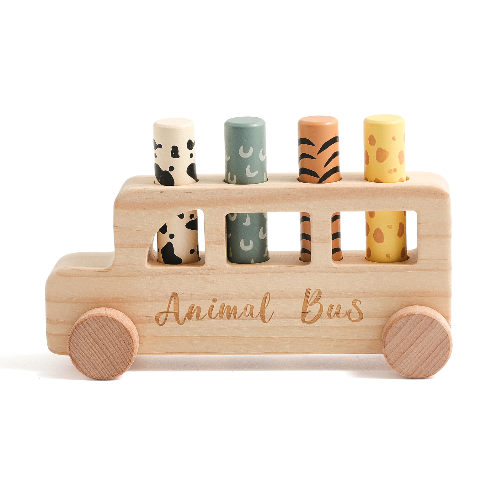 Baby Wooden Bouncing Toys Car Animal Bus Shaped Newborn Education ...