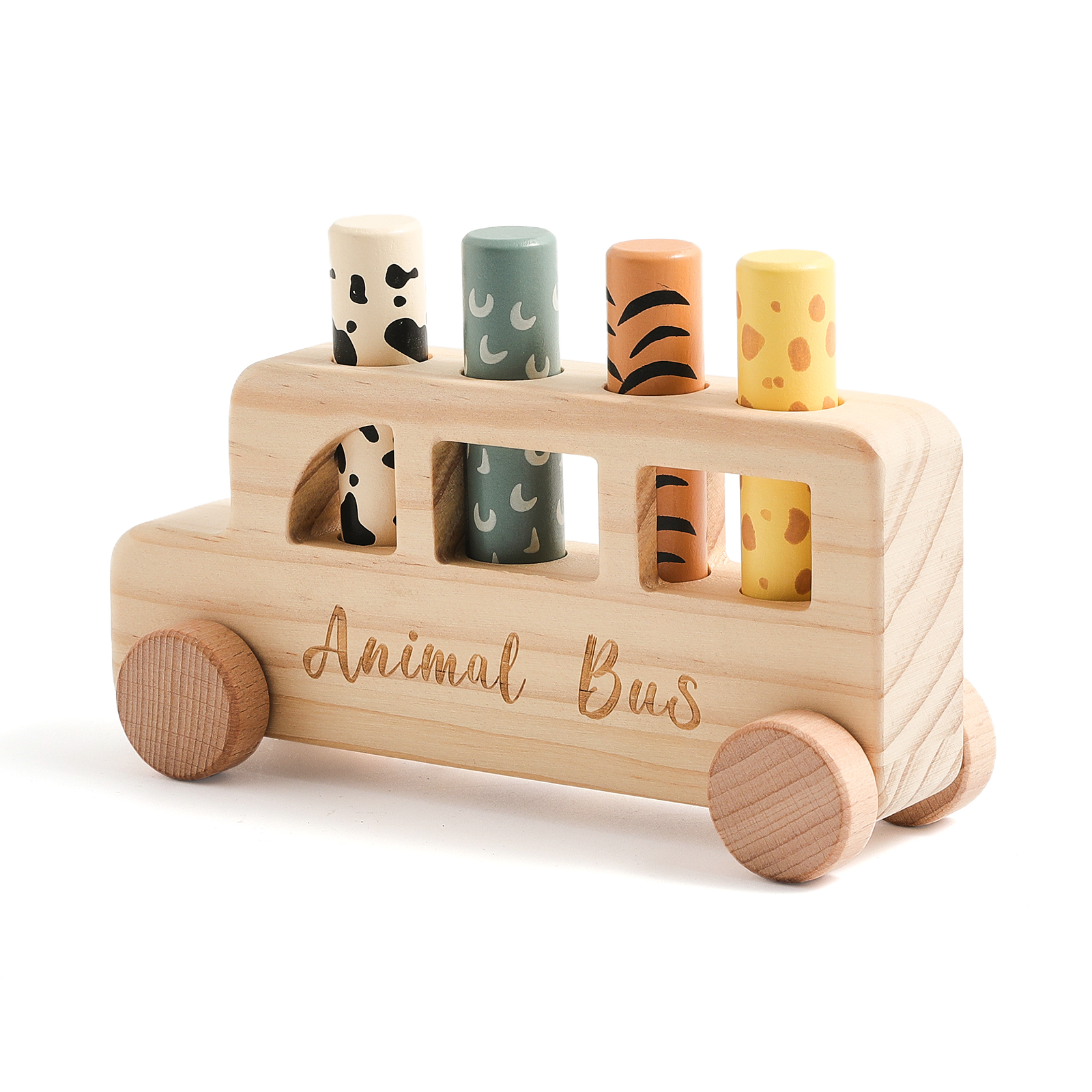 Baby Wooden Bouncing Toys Car Animal Bus Shaped Newborn Education ...