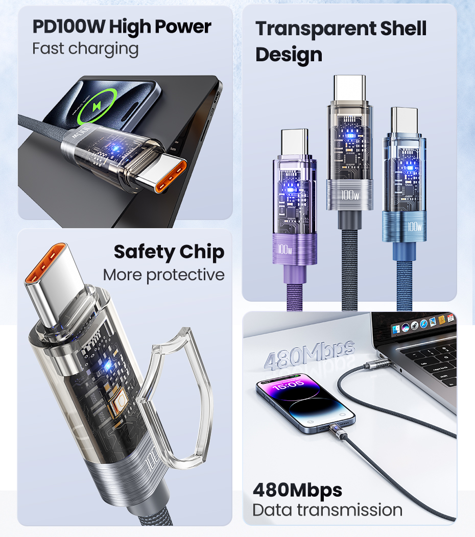 PD100W High Power Fast Charging Type C to Type C Cable Auto Power-off ...